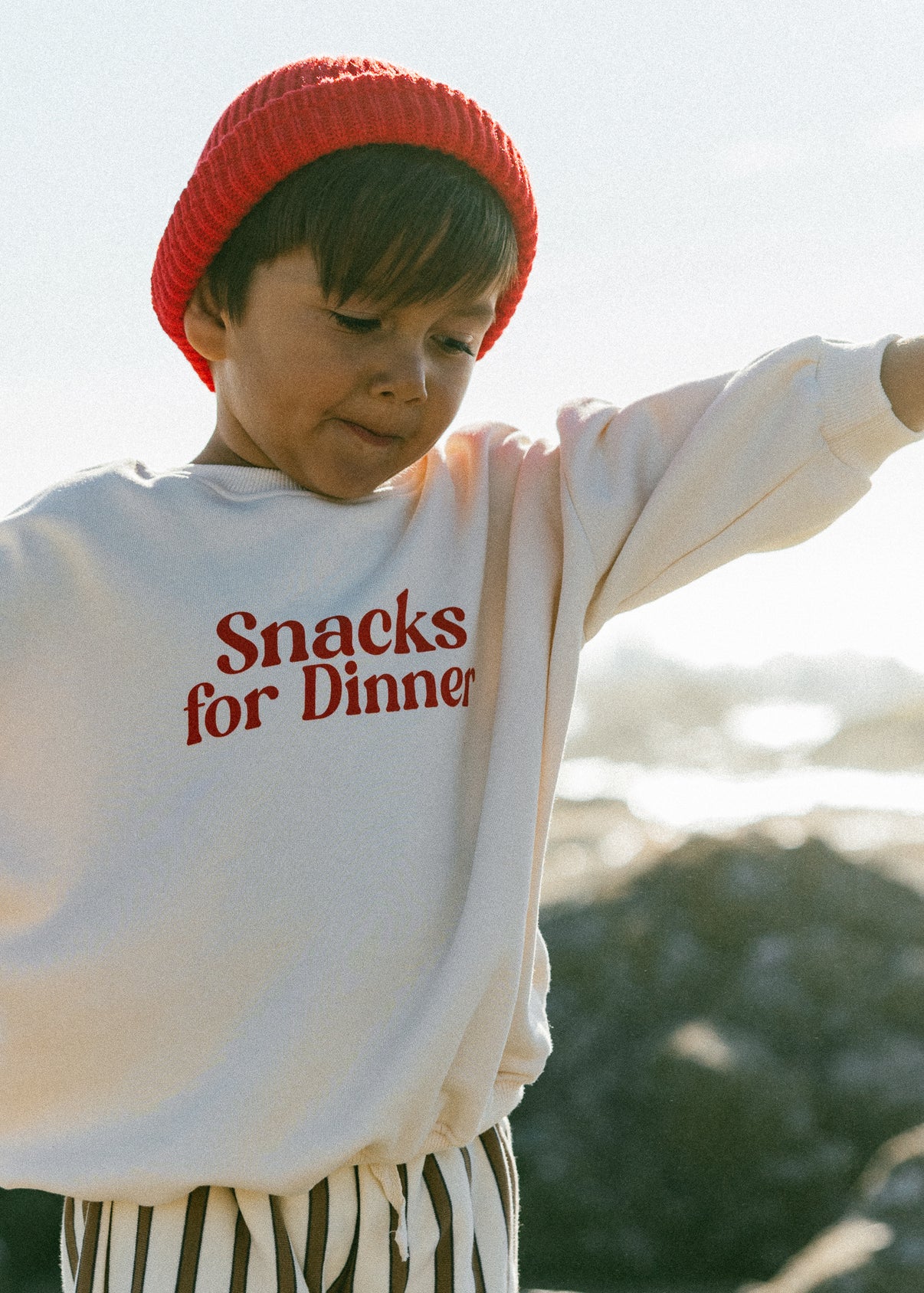 Graphic Crewneck- Snacks For Dinner- Red – Fostered Collection