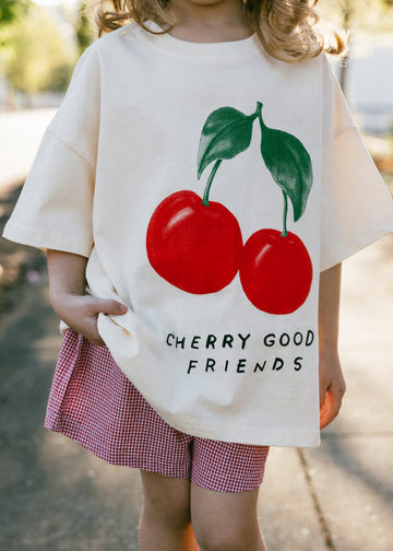 Oversized Graphic Tee- Cherry- Cream – Fostered Collection